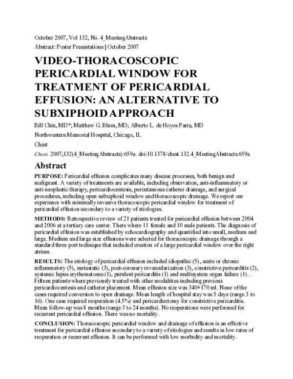 (PDF) Video-Thoracoscopic Pericardial Window for Treatment of ...