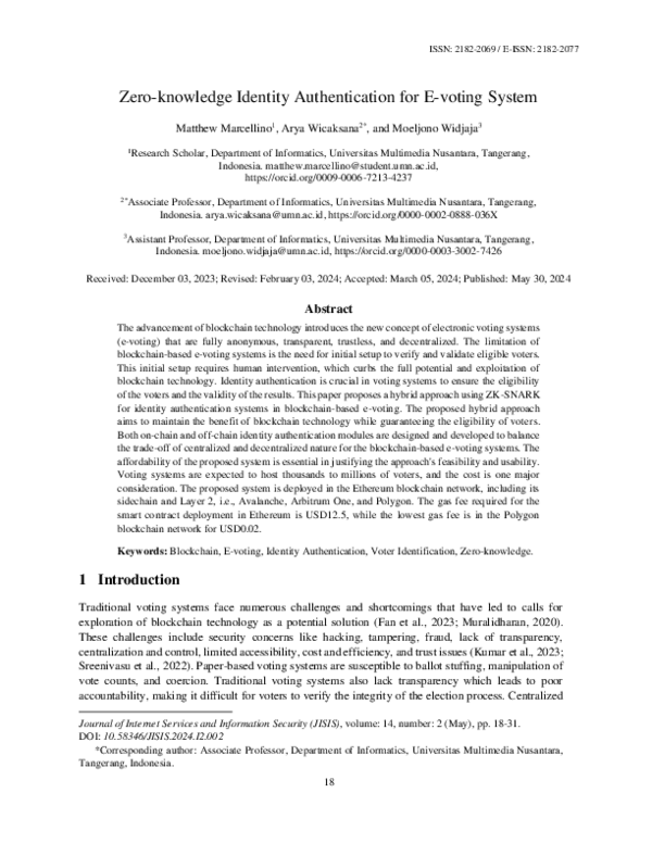 (PDF) Zero-knowledge Identity Authentication for E-voting System