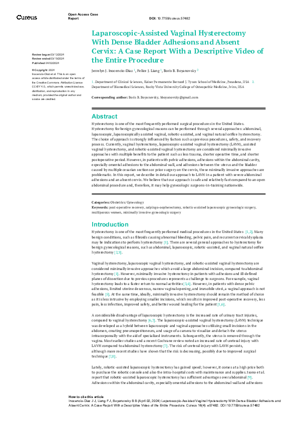 (PDF) Laparoscopic-Assisted Vaginal Hysterectomy With Dense Bladder ...