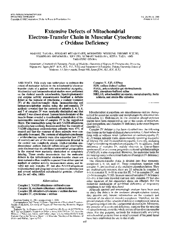 (PDF) Extensive Defects of Mitochondrial Electron-Transfer Chain in ...