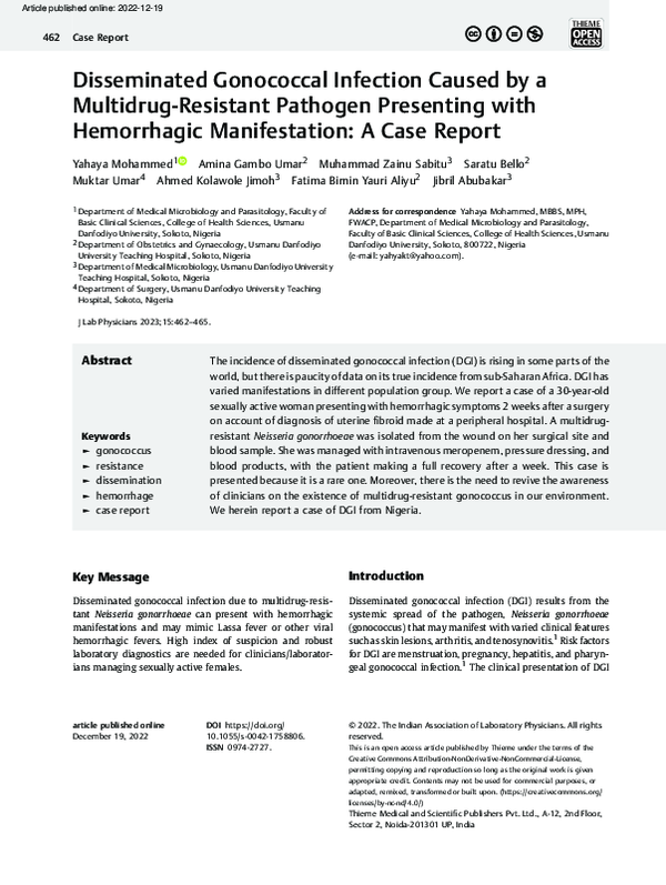 (PDF) Disseminated Gonococcal Infection Caused by a Multidrug-Resistant ...