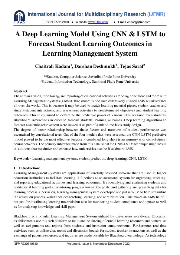 (PDF) A Deep Learning Model Using CNN & LSTM to Forecast Student Learning Outcomes in Learning ...