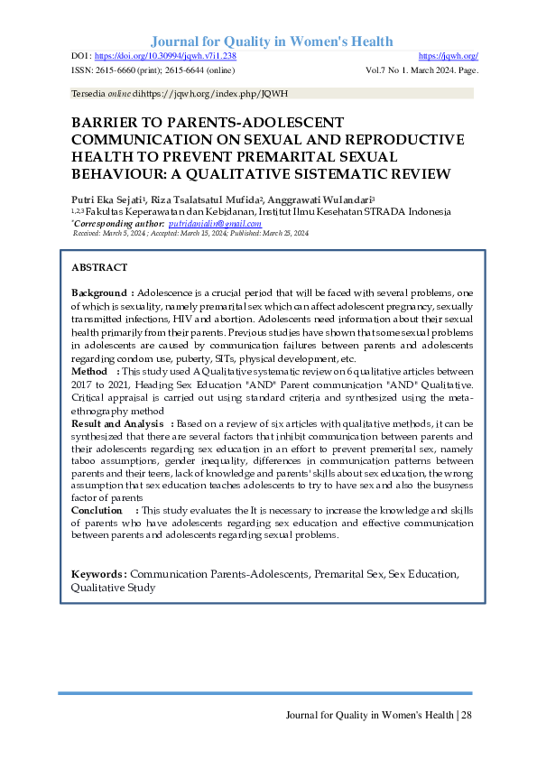 (PDF) Barrier to Parents-Adolescent Communication on Sexual and Reproductive Health to Prevent ...