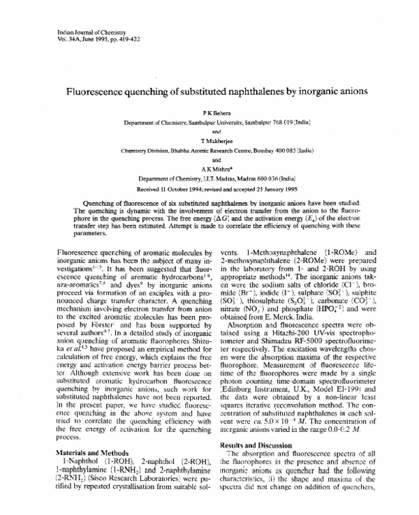 (PDF) Fluorescence quenching of substituted naphthalenes by inorganic anions | Pradipta Kumar ...