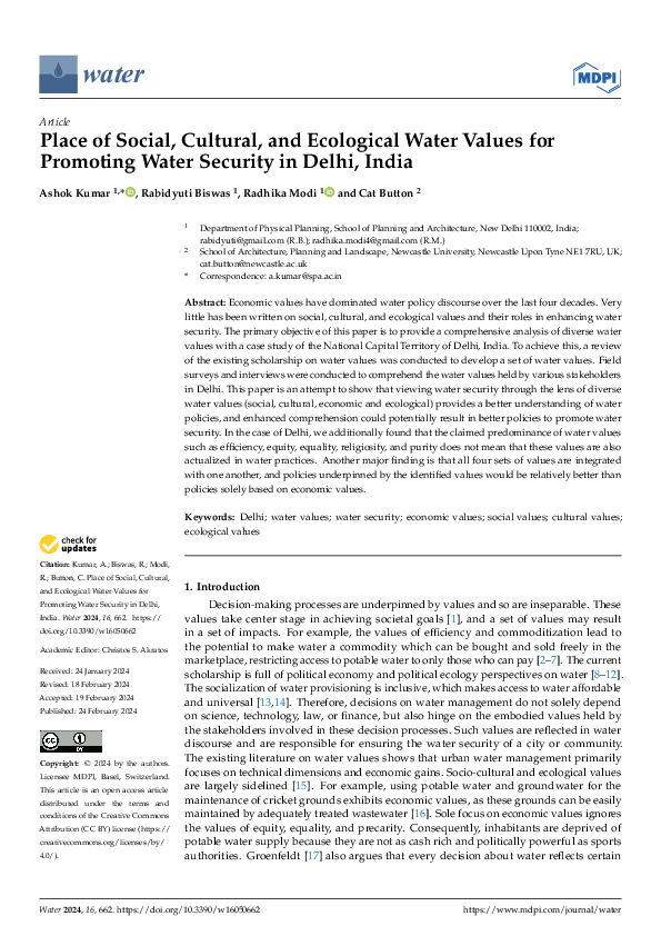 (PDF) Place of Social, Cultural, and Ecological Water Values for ...