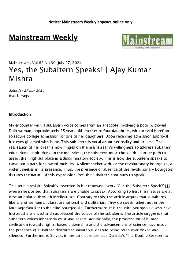 (PDF) Yes, the Subaltern Speaks