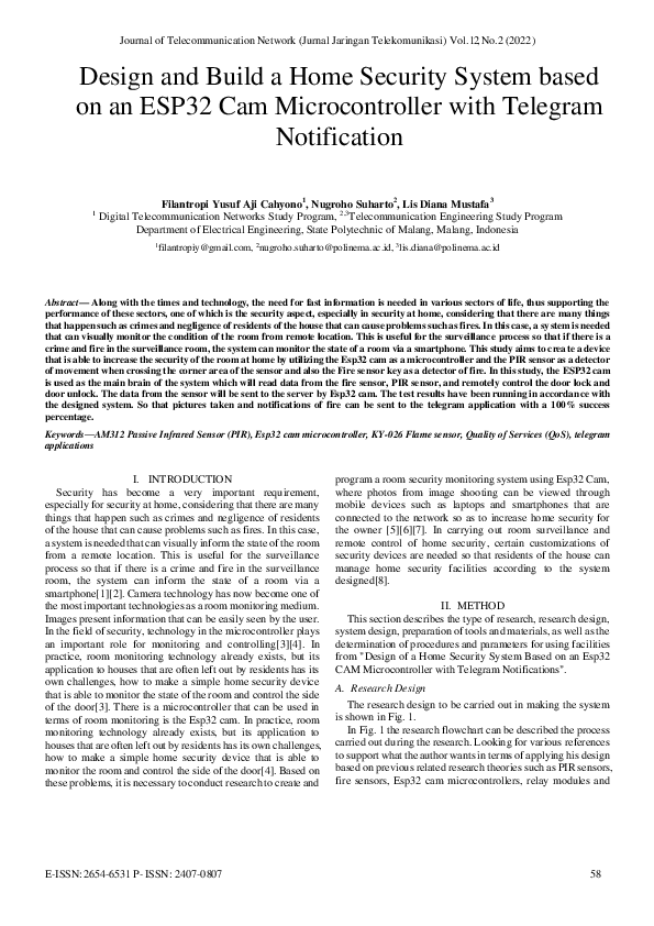 (PDF) Design and Build a Home Security System based on an ESP32 Cam Microcontroller with ...