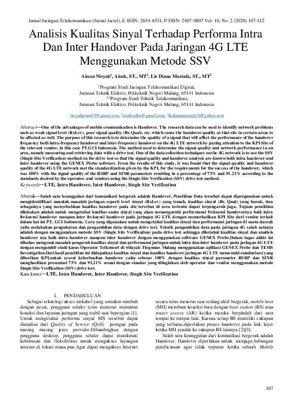 (PDF) Analysis of Signal Quality on Intra and Inter Handover Performance on the 4G LTE Network ...