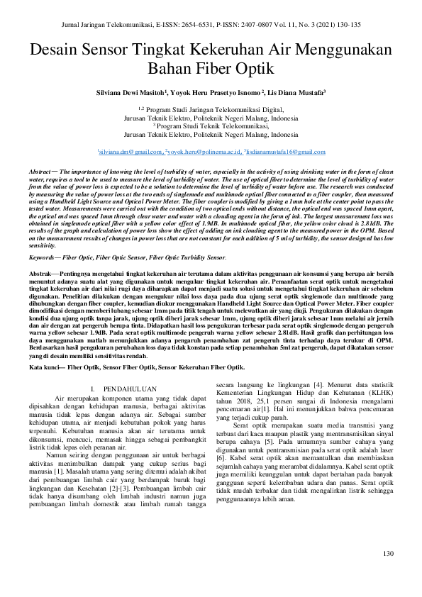 (PDF) Desain Sensor Tingkat Kekeruhan Air Menggunakan Bahan Fiber Optik