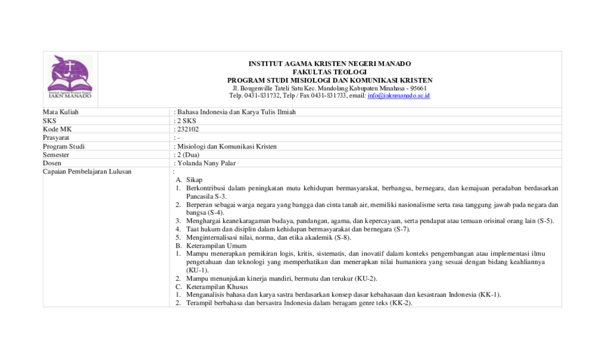 (PDF) RPS MATA KULIAH BAHASA INDONESIA