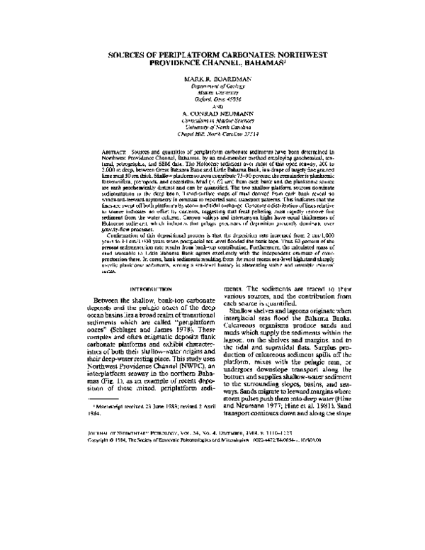 (PDF) Sources of periplatform carbonates; Northwest Providence Channel ...