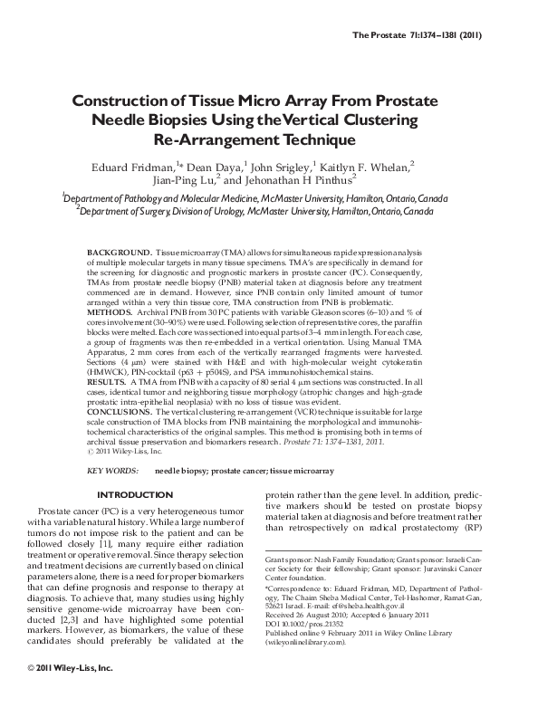 (PDF) Construction of tissue micro array from prostate needle biopsies using the vertical ...