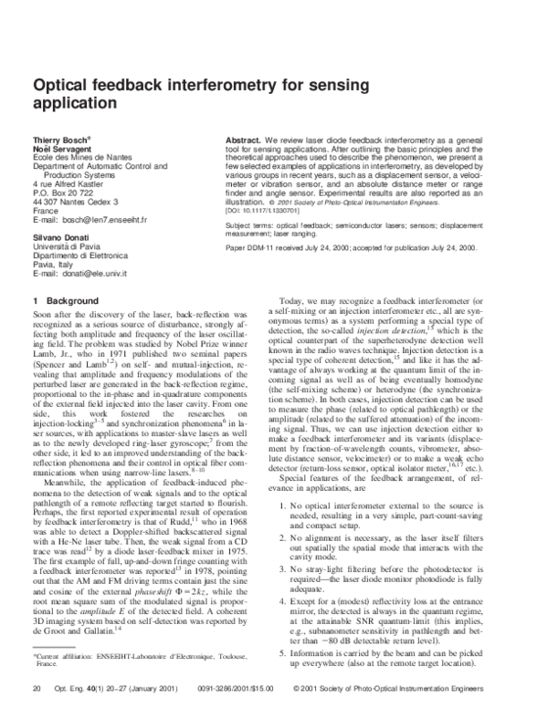 (PDF) Optical feedback interferometry for sensing application