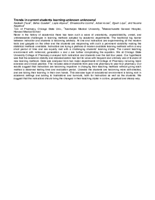 (PDF) Trends in current students learning-unknown unknowns ...