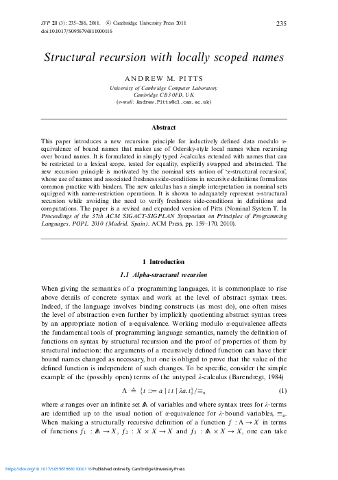 (PDF) Local Names in Structural Recursion for Inductive Data