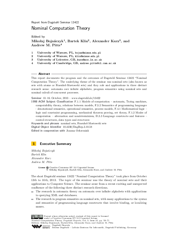 (PDF) Report from Dagstuhl Seminar 13422 Nominal Computation Theory ...