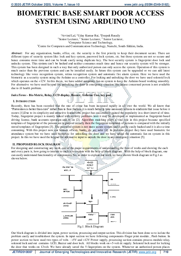 Pdf Biometric Base Smart Door Access System Using Arduino Uno