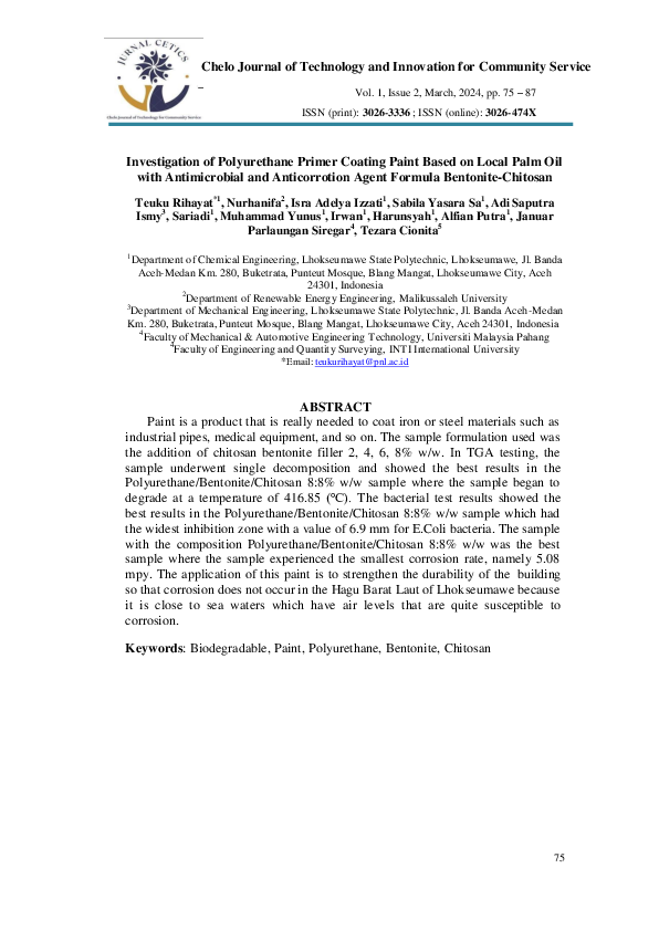 (PDF) Investigation of Polyurethane Primer Coating Paint Based on Local ...