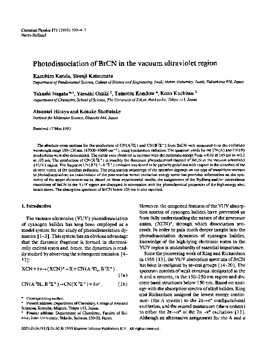(PDF) Photodissociation of BrCN in the vacuum ultraviolet region