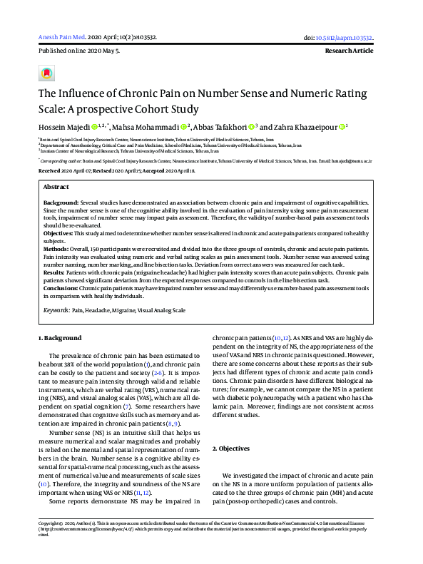 (PDF) The Influence of Chronic Pain on Number Sense and Numeric Rating ...