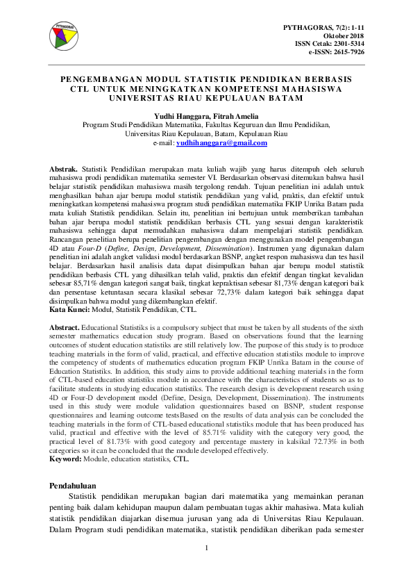 (PDF) Pengembangan Modul Statistik Pendidikan Berbasis CTL Untuk Meningkatkan Kompetensi ...