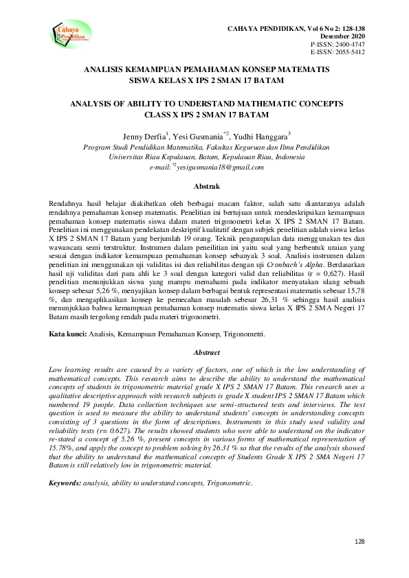 (PDF) Analisis Kemampuan Pemahaman Konsep Matematis Siswa Dalam Materi Trigonometri Kelas X Ips ...