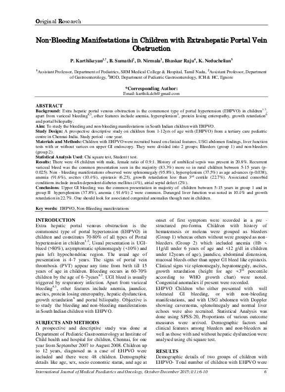 (PDF) Non bleeding manifestations in children with extrahepatic ...