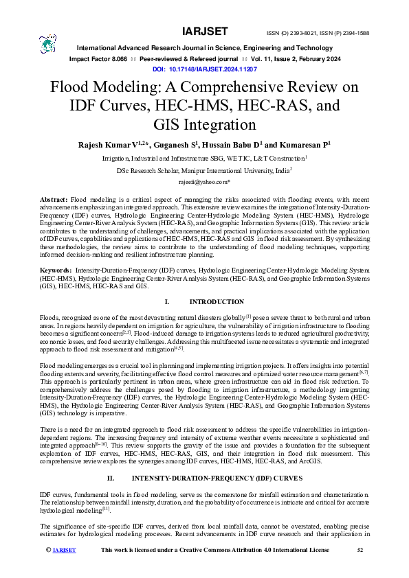 Flood Modeling: A Comprehensive Review on IDF Curves, HEC-HMS, HEC-RAS, and GIS Integration