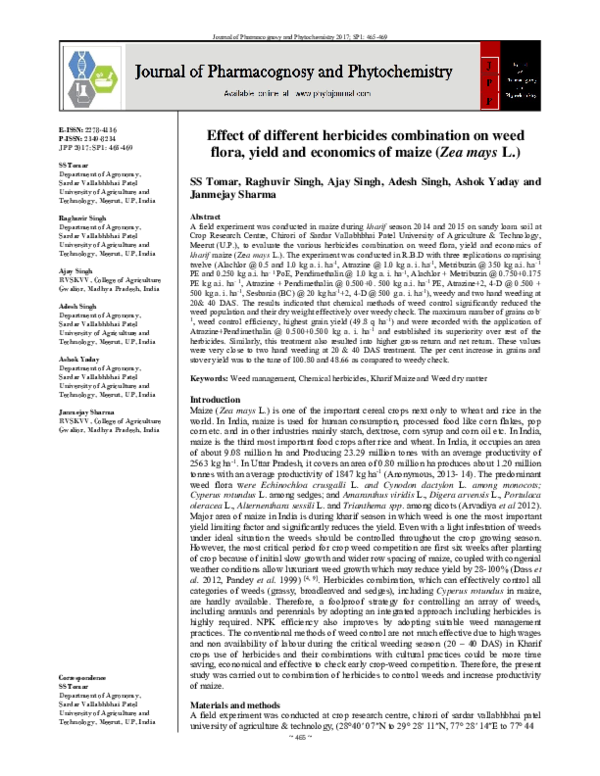 Pdf Effect Of Different Herbicides Combination On Weed Flora Yield