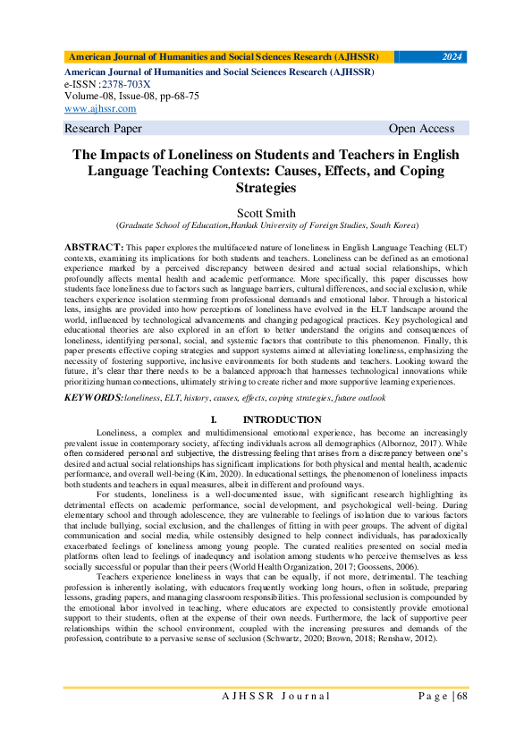 (PDF) The Impacts of Loneliness on Students and Teachers in English ...