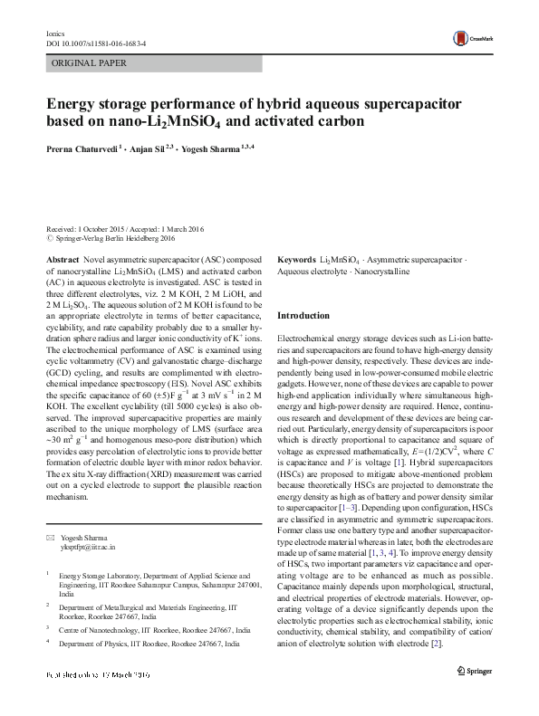 (PDF) Energy storage performance of hybrid aqueous supercapacitor based on nano-Li2MnSiO4 and ...