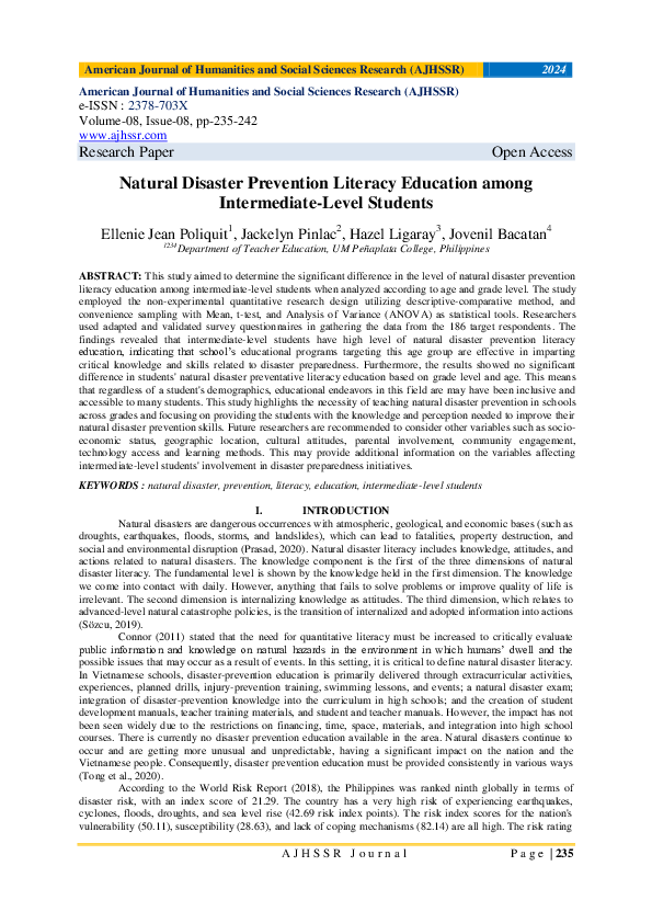 (PDF) Natural Disaster Prevention Literacy Education among Intermediate ...