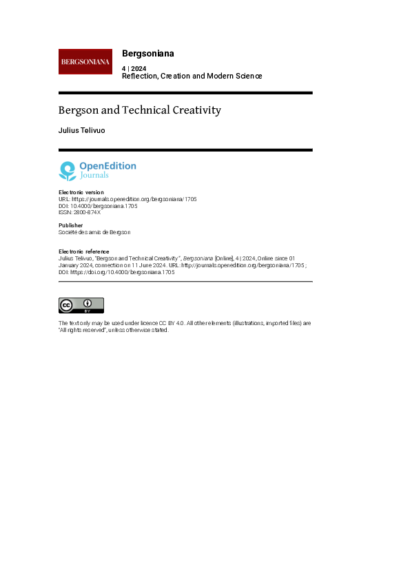 (PDF) Bergson and Technical Creativity