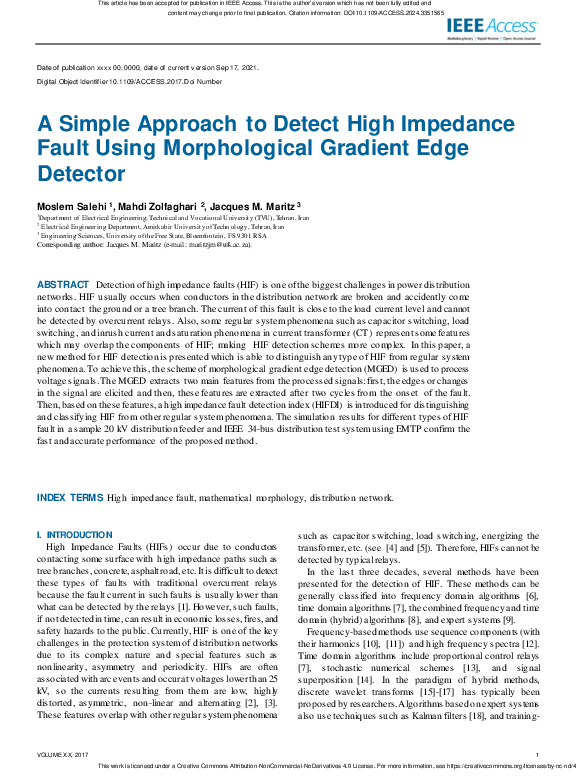 Pdf A Simple Approach To Detect High Impedance Fault Using Morphological Gradient Edge Detector