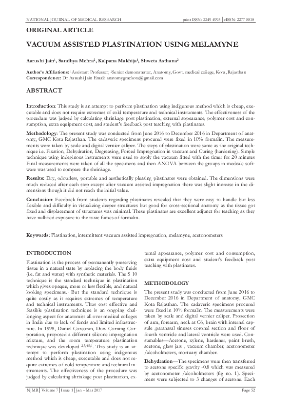 (PDF) VACUUM ASSISTED PLASTINATION USING MELAMYNE