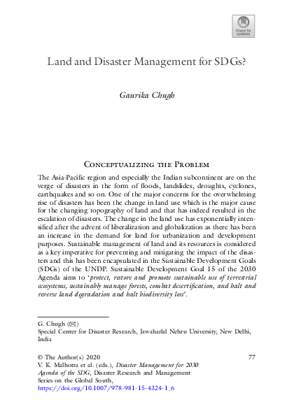 (PDF) Land and Disaster Management for SDGs?