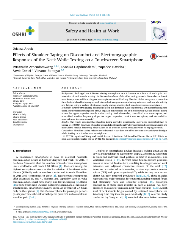 (PDF) Effects of Shoulder Taping on Discomfort and Electromyographic ...