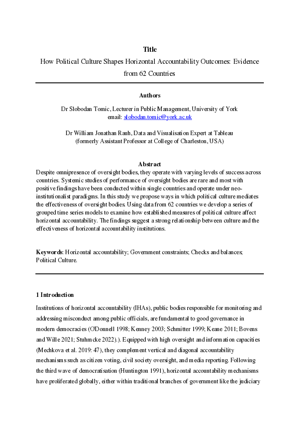 (PDF) How Political Culture Shapes Horizontal Accountability Outcomes ...