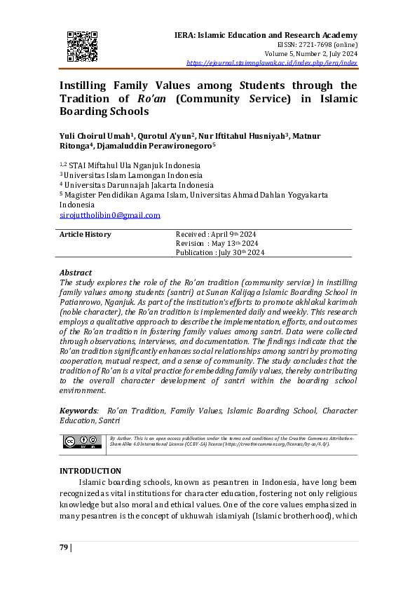 (PDF) Instilling Family Values among Students through the Tradition of ...