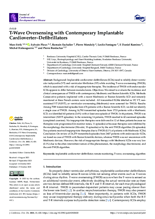 (PDF) T-Wave Oversensing with Contemporary Implantable Cardioverter ...