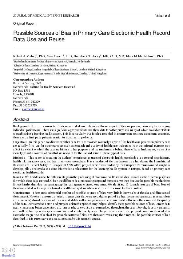 (PDF) Possible Sources of Bias in Primary Care Electronic Health Record ...