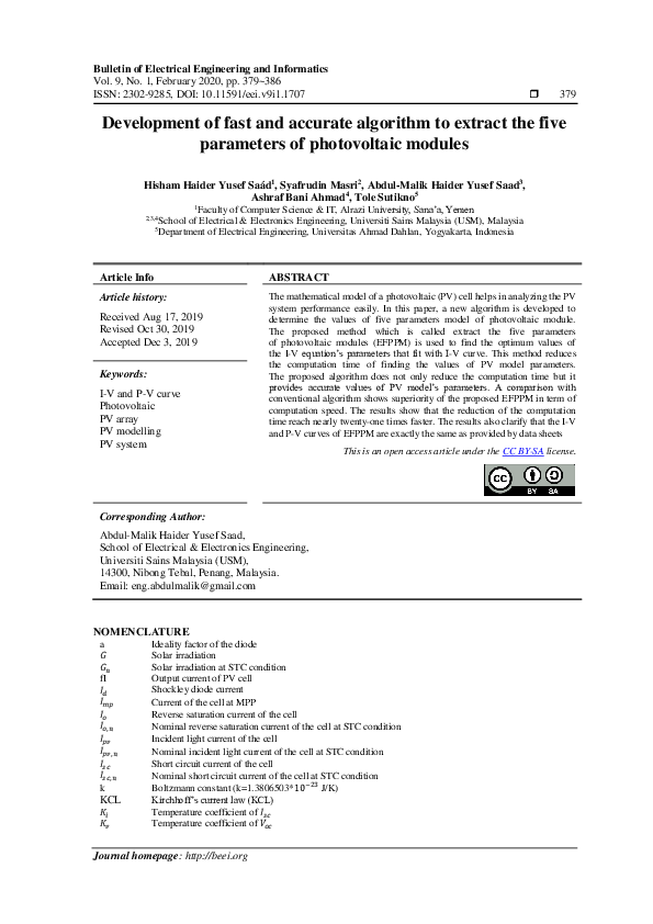 Pdf Development Of Fast And Accurate Algorithm To Extract The Five
