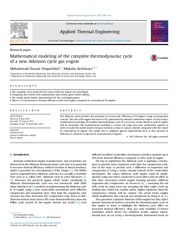(PDF) Mathematical modeling of the complete thermodynamic cycle of a ...