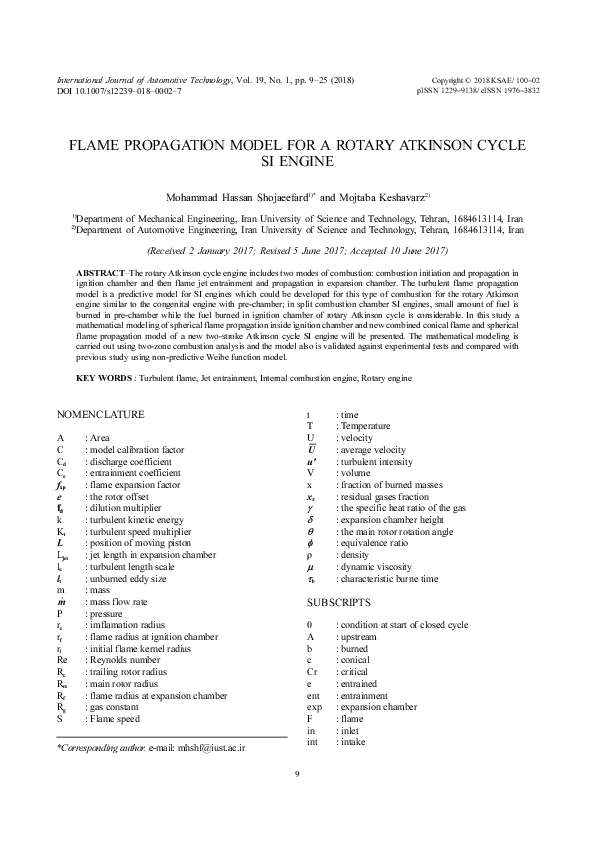 Flame propagation model for a rotary Atkinson cycle SI engine