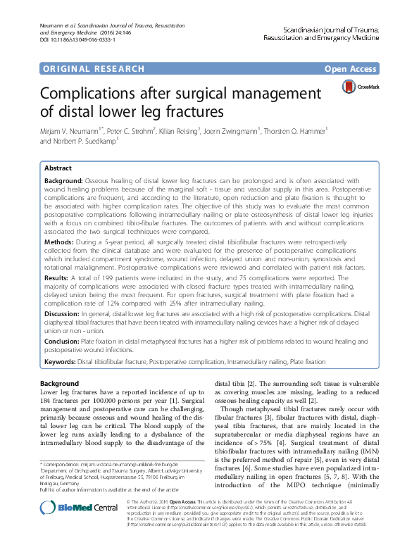(PDF) Postoperative Complications in Lower Leg Fractures
