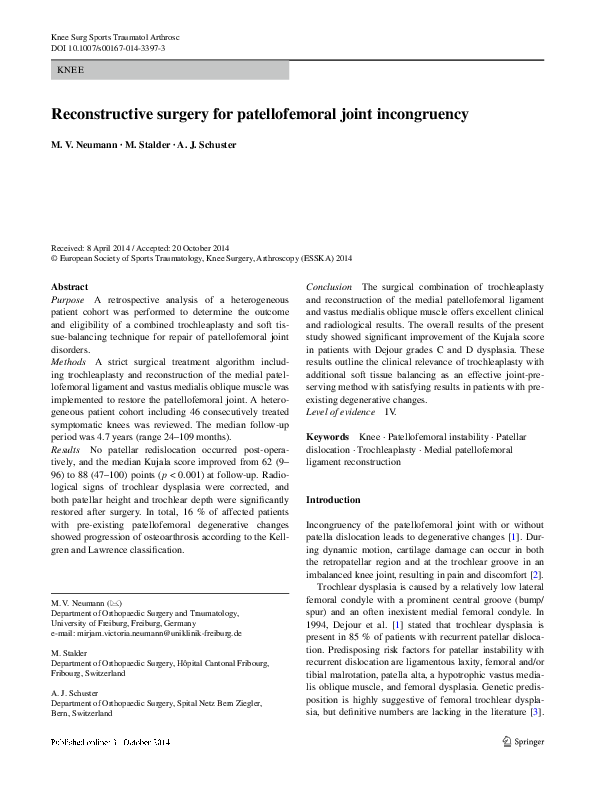 (PDF) Reconstructive surgery for patellofemoral joint incongruency