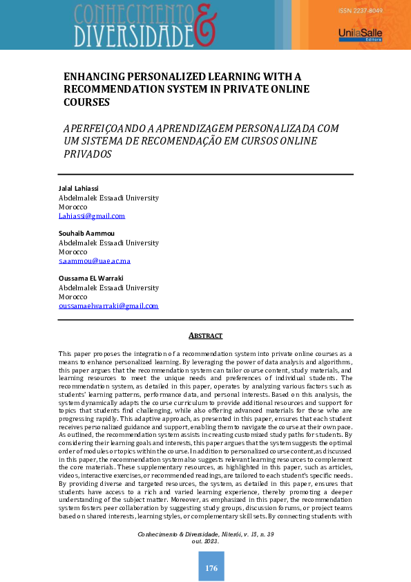 (PDF) Enhancing Personalized Learning with a Recommendation System in ...