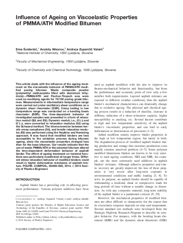 (PDF) Influence of ageing on viscoelastic properties of PMMA/ATH modified bitumen
