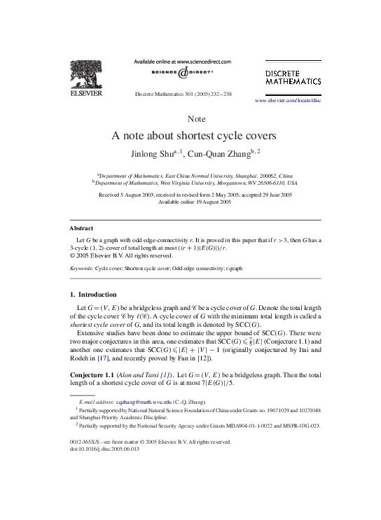 (PDF) A note about shortest cycle covers