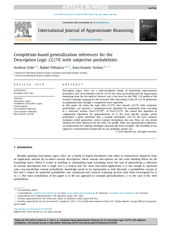 (PDF) Completion-based generalization inferences for the Description Logic with subjective ...